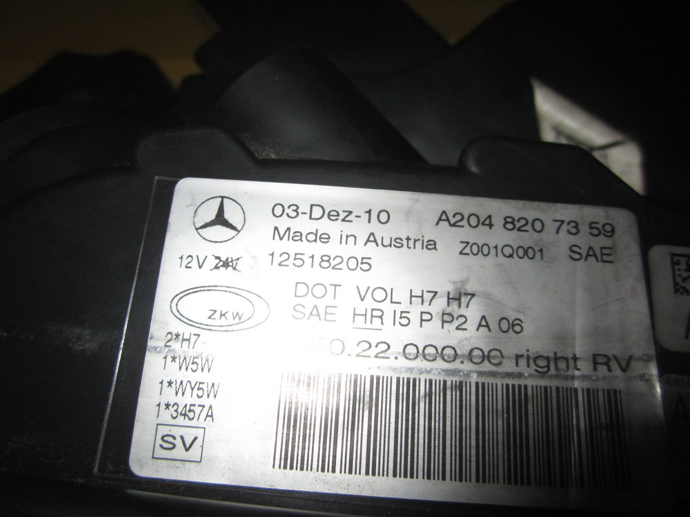 Mercedes Benz GLK350 - Headlight Halogen - 2048207359: Used Auto Parts ...